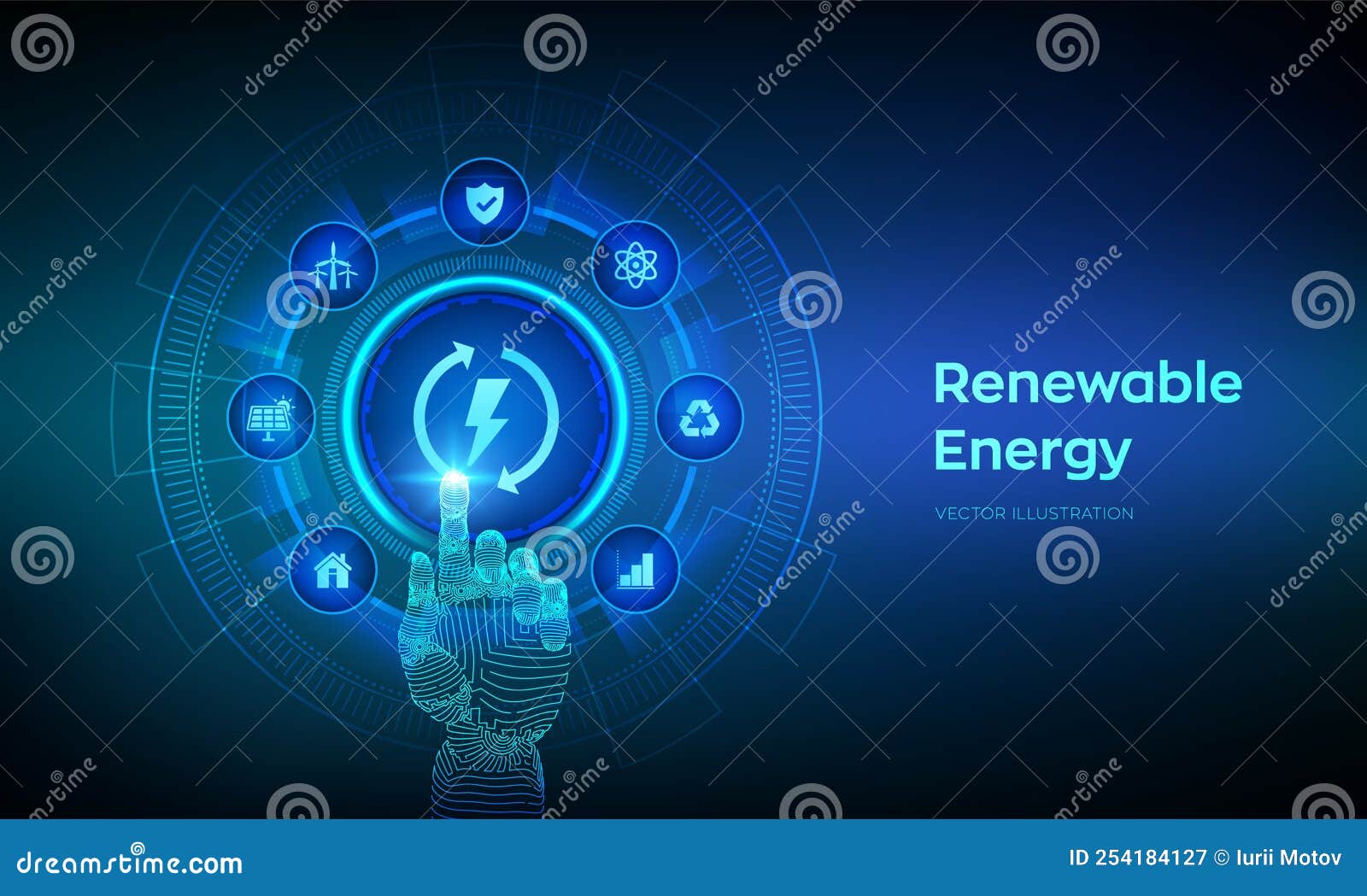 Renewable Energy Technology Concept on Virtual Screen. Energy Sources ...