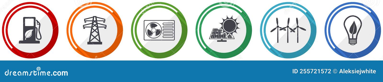 Renewable Energy Vector Icon Set, Flat Design Circle Web Buttons ...