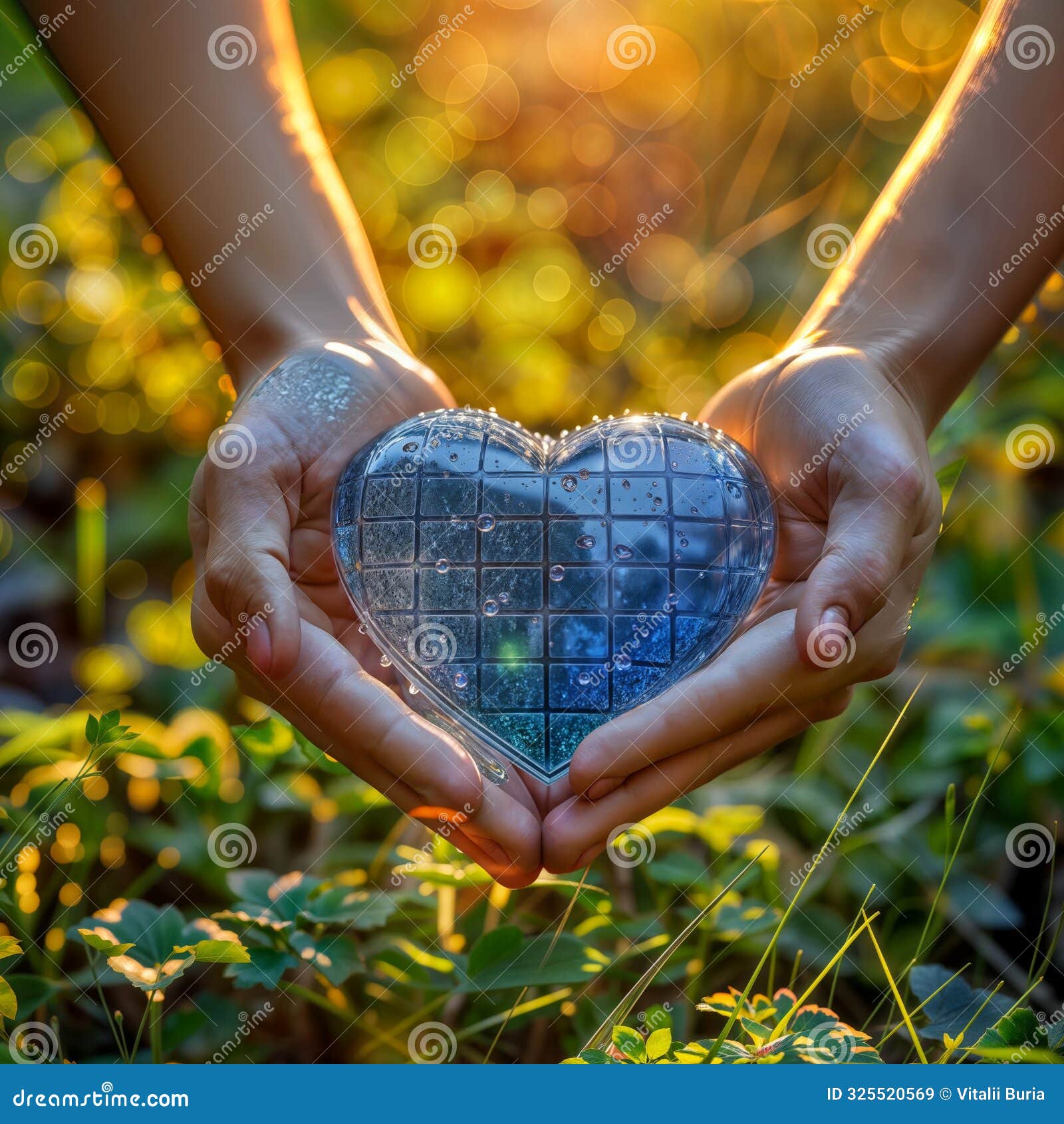 Renewable Love: Hands Cradling Heart-Shaped Solar Panel, Generative Ai ...