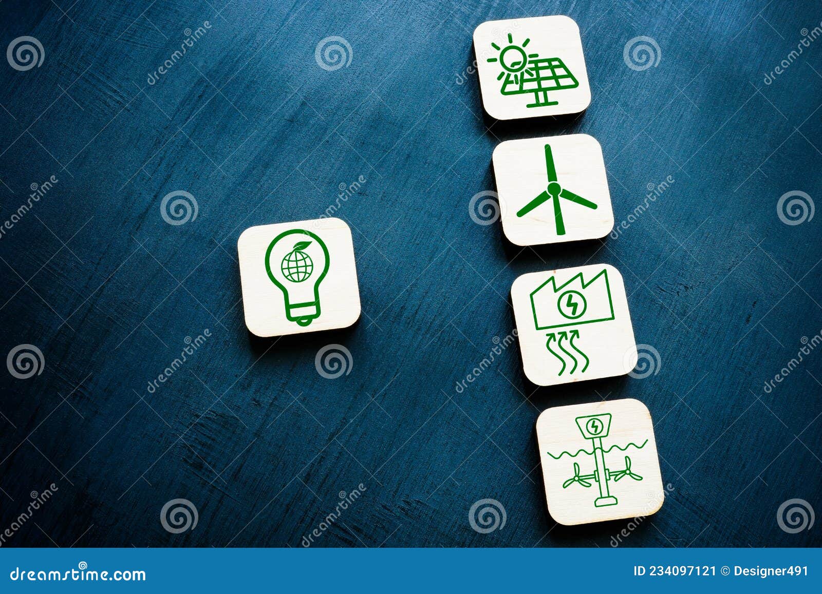 Renewable Resources or Green Energy Concept. Wooden Cubes on the Dark ...