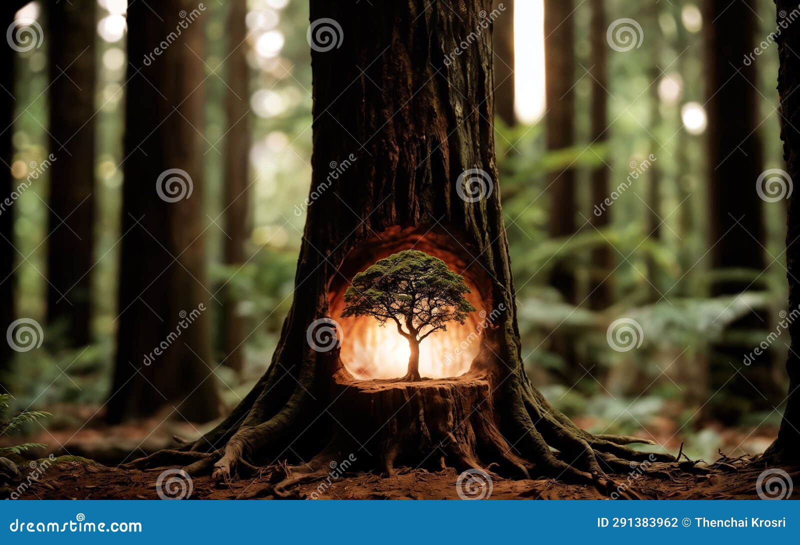 Renewal of Life Young Tree Emerging from Old Stump Stock Illustration ...