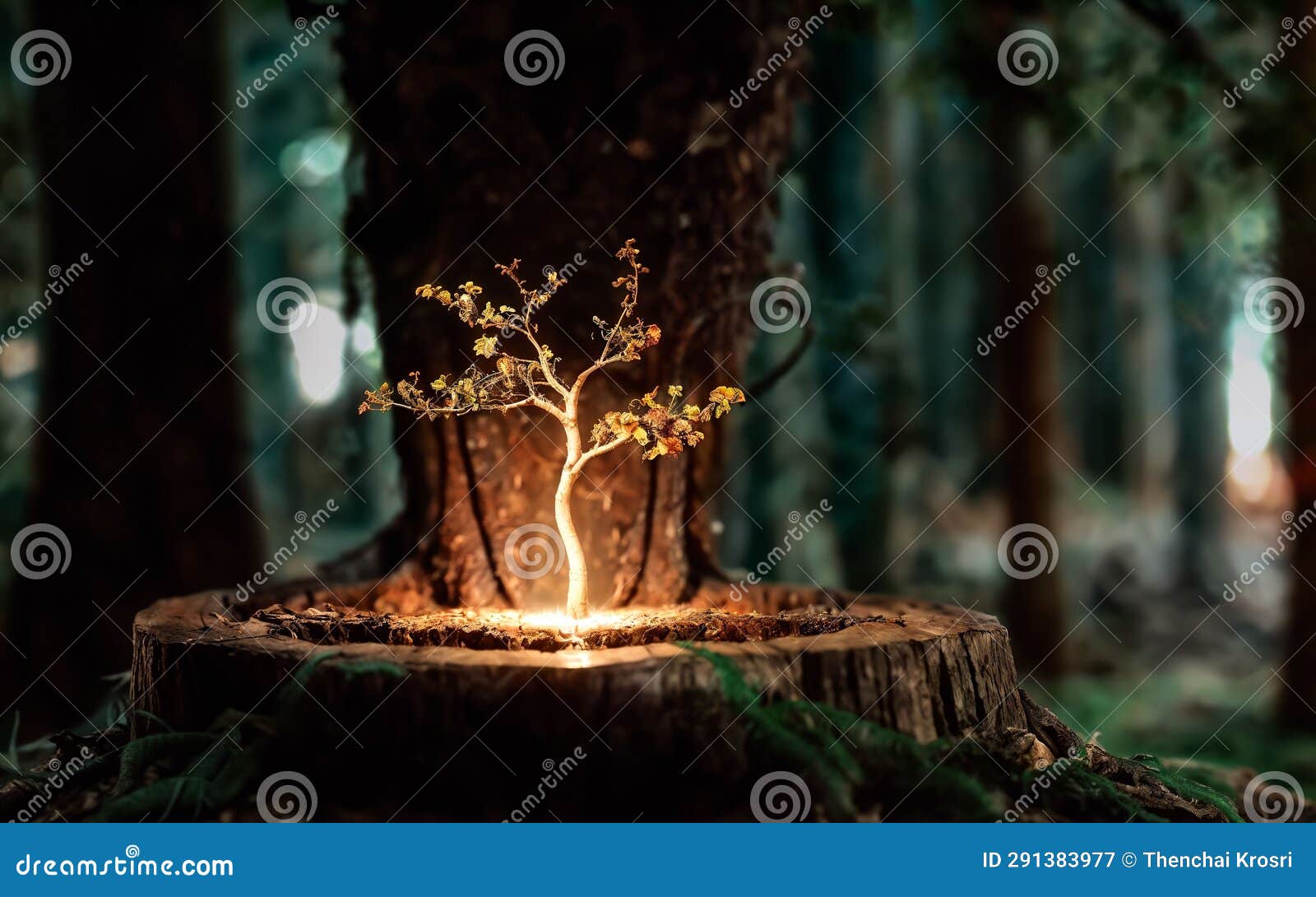 Renewal of Life Young Tree Emerging from Old Stump Stock Illustration ...