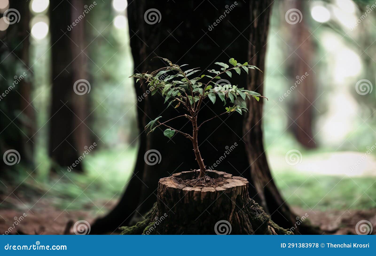 Renewal of Life Young Tree Emerging from Old Stump Stock Illustration ...