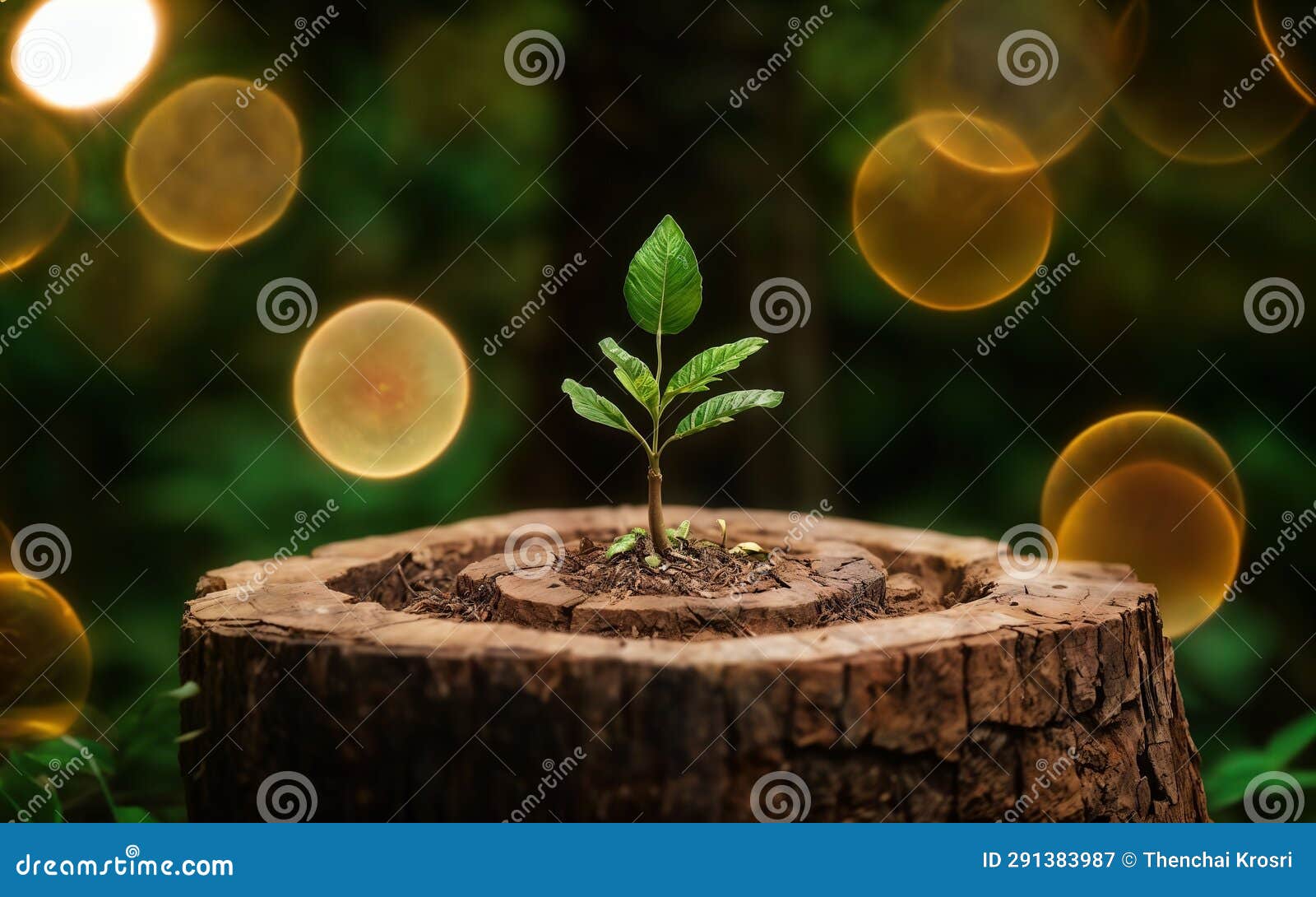 Renewal of Life Young Tree Emerging from Old Stump Stock Illustration ...
