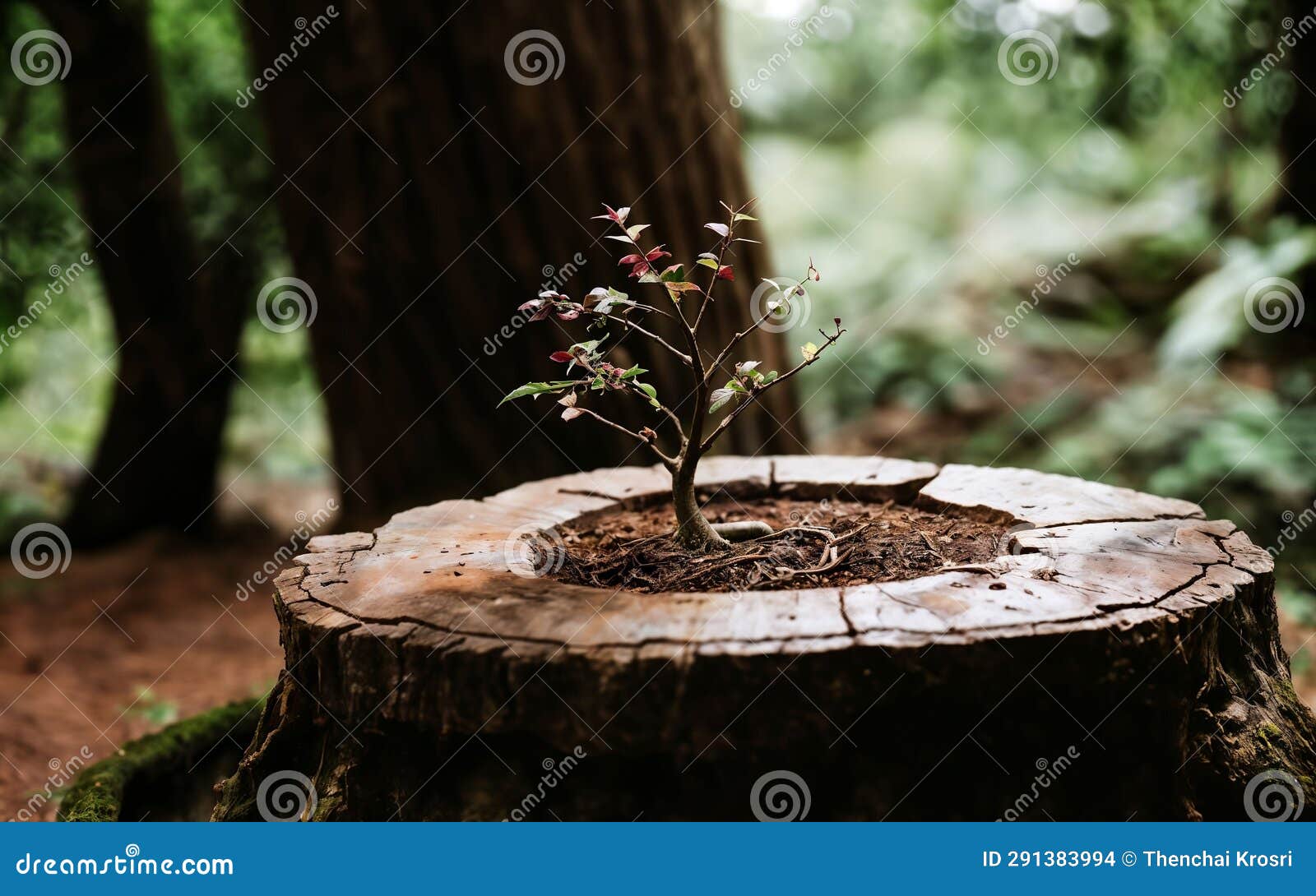 Renewal of Life Young Tree Emerging from Old Stump Stock Illustration ...