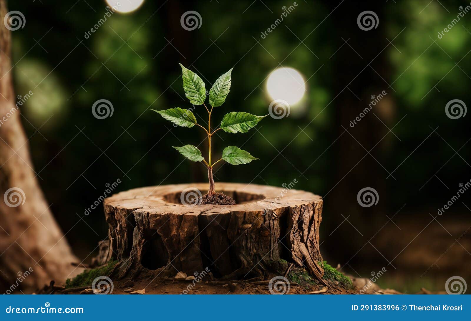 Renewal of Life Young Tree Emerging from Old Stump Stock Illustration ...