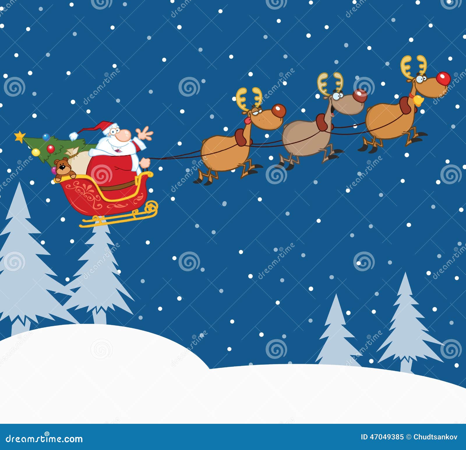 Renne Et Sleigh De Santa Claus in Flight with His Illustration de ...