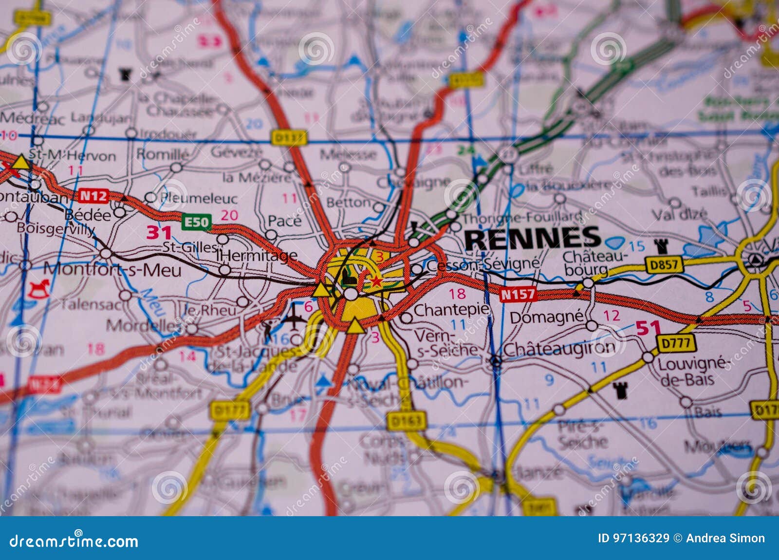 Rennes on map stock image. Image of tourist, plan, macro - 97136329