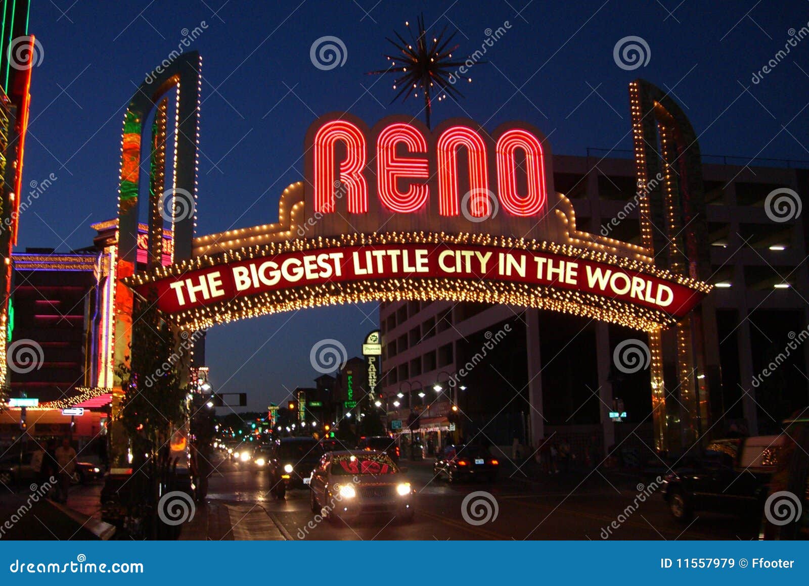 Reno Arch at Night editorial stock image. Image of lights - 11557979