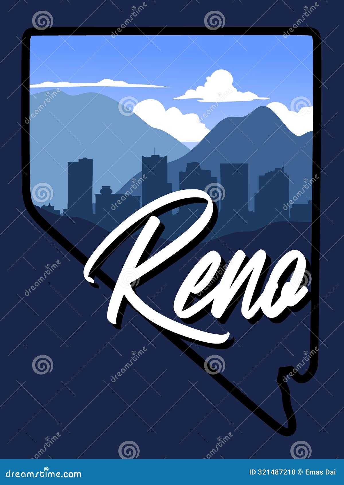 Reno Nevada with Beautiful Sky Background Stock Vector - Illustration ...