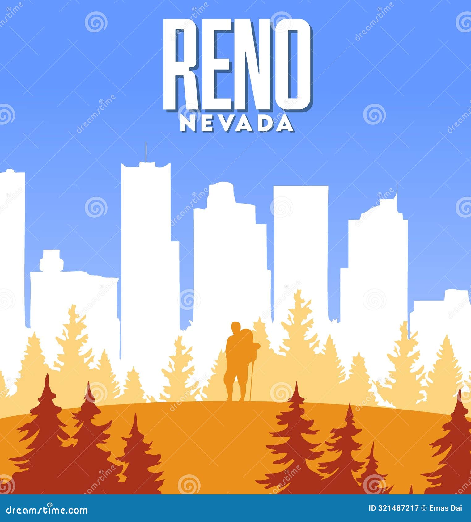 Reno Nevada with Beautiful Sky Background Stock Vector - Illustration ...