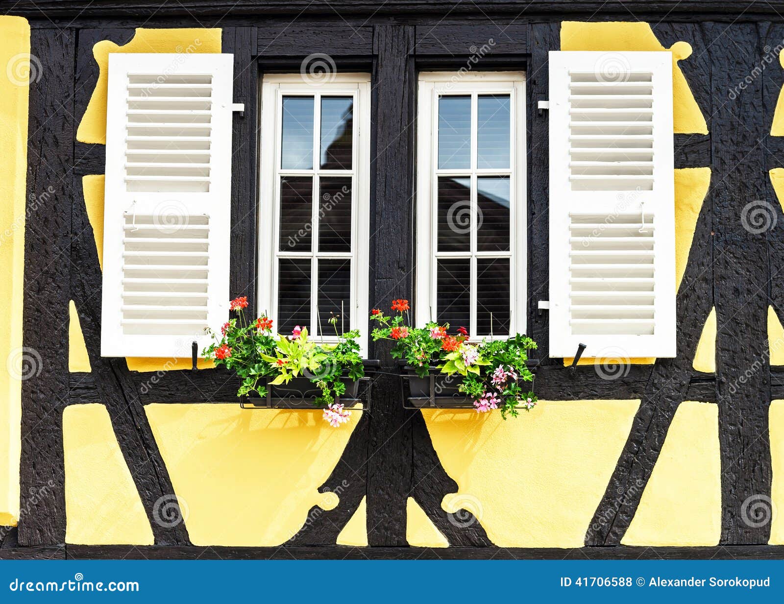 Renovated Windows in Village House Stock Photo - Image of colorized ...