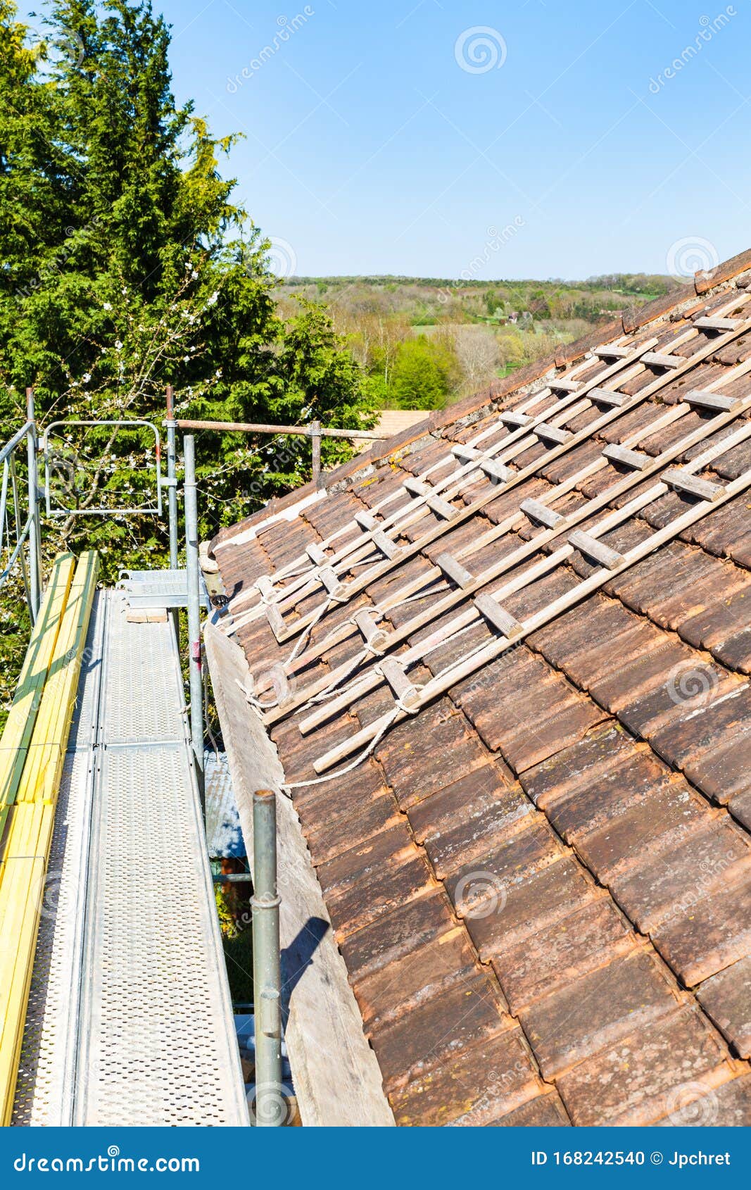 Renovation of a Brick Tiled Roof Stock Photo - Image of rough, orange ...