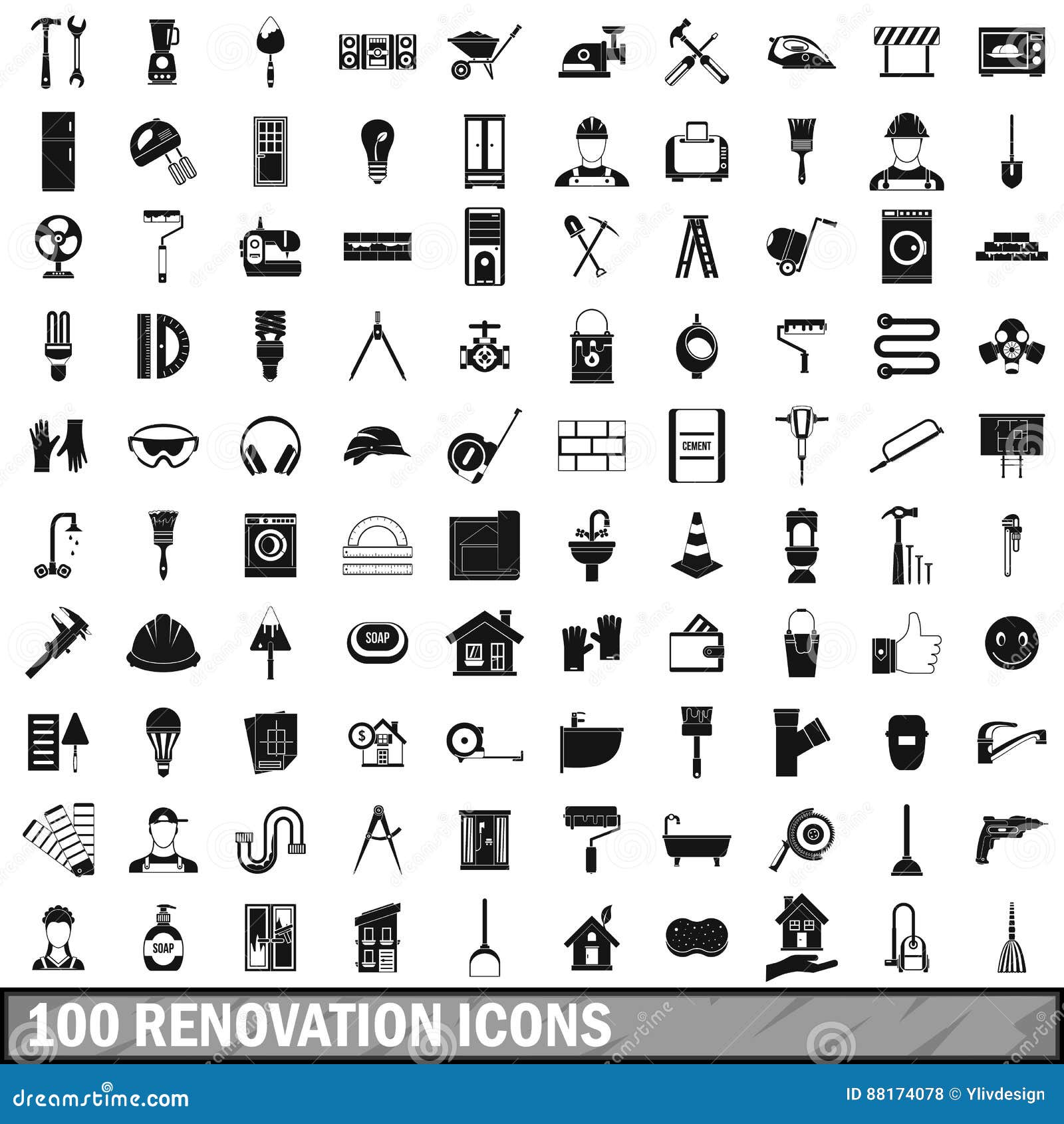 100 Renovation Icons Set in Simple Style Stock Vector - Illustration of ...