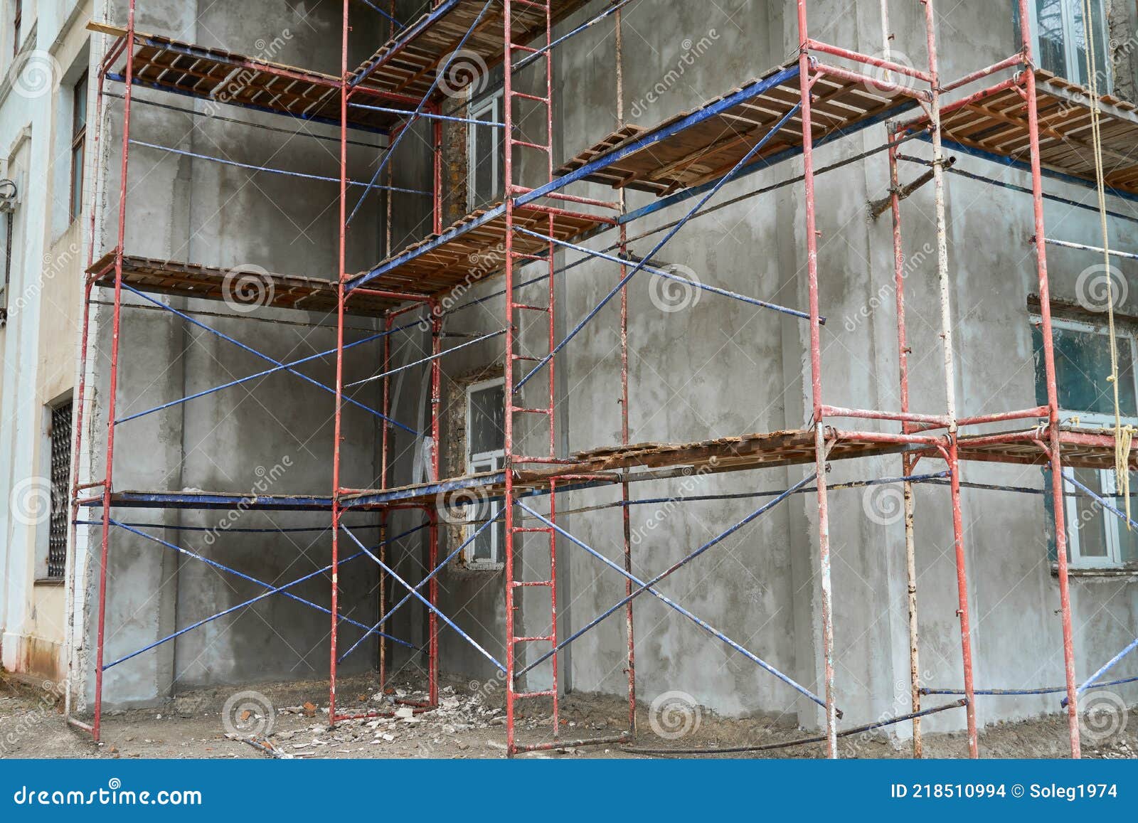 Renovation or Repair of a Building Facade Using Scaffolding Stock Photo ...