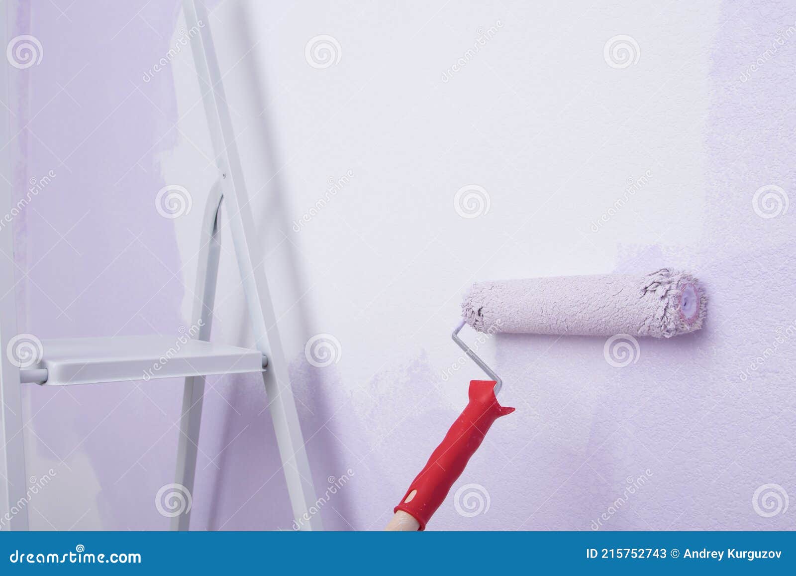 Renovation, Roller with Handle and Folding Ladder, on the Background of ...