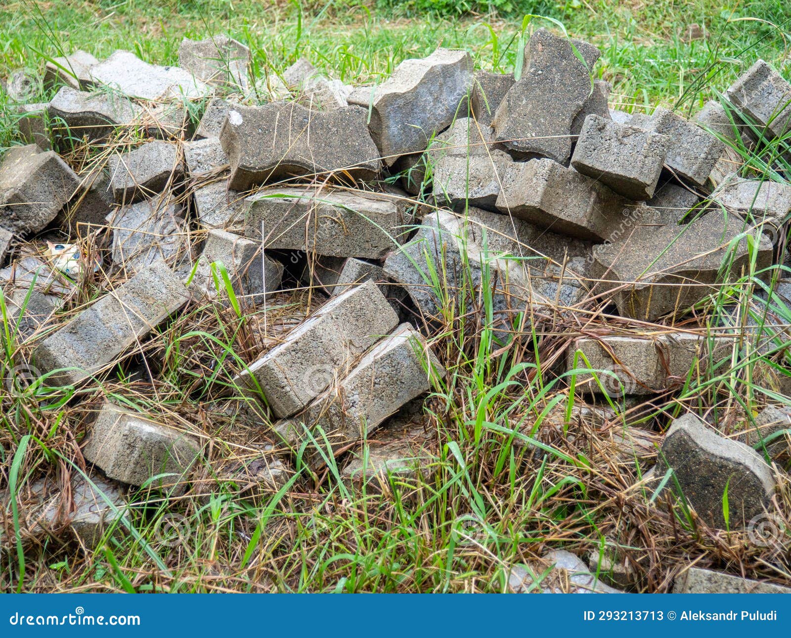 Renovation. Sidewalk Renovation. Tiles on the Grass Stock Image - Image ...