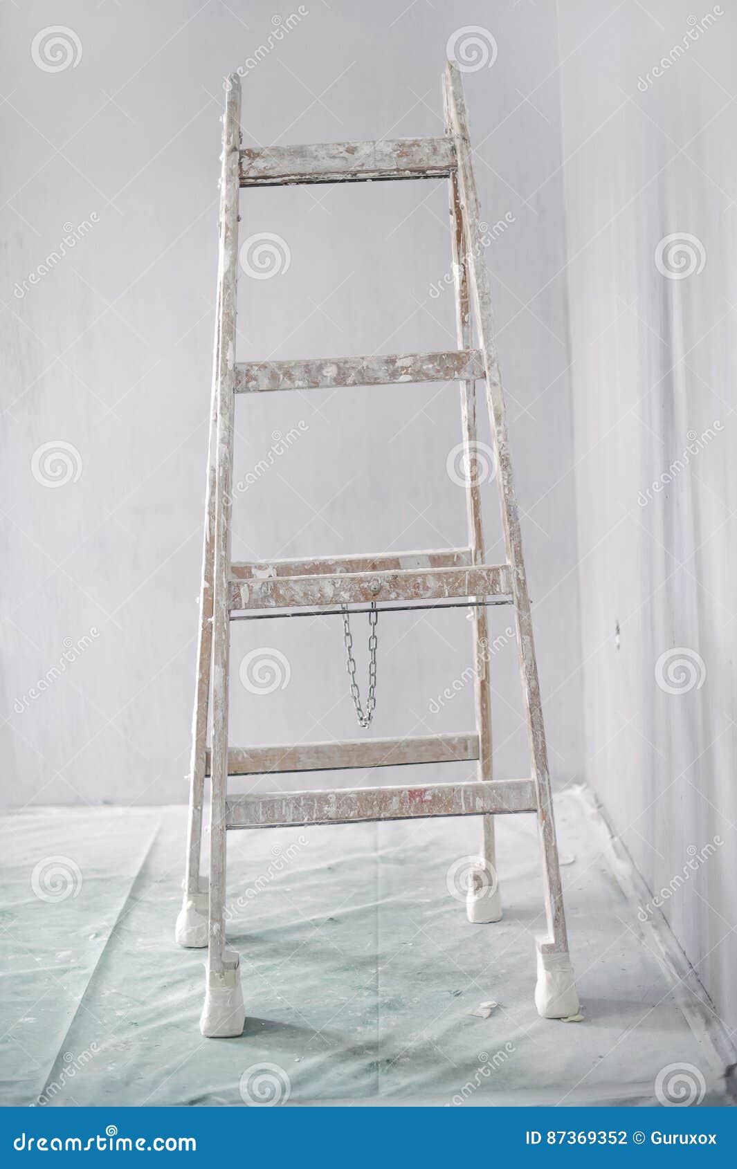 Renovation of a Wall in Empty Room with Ladder Stock Photo - Image of ...