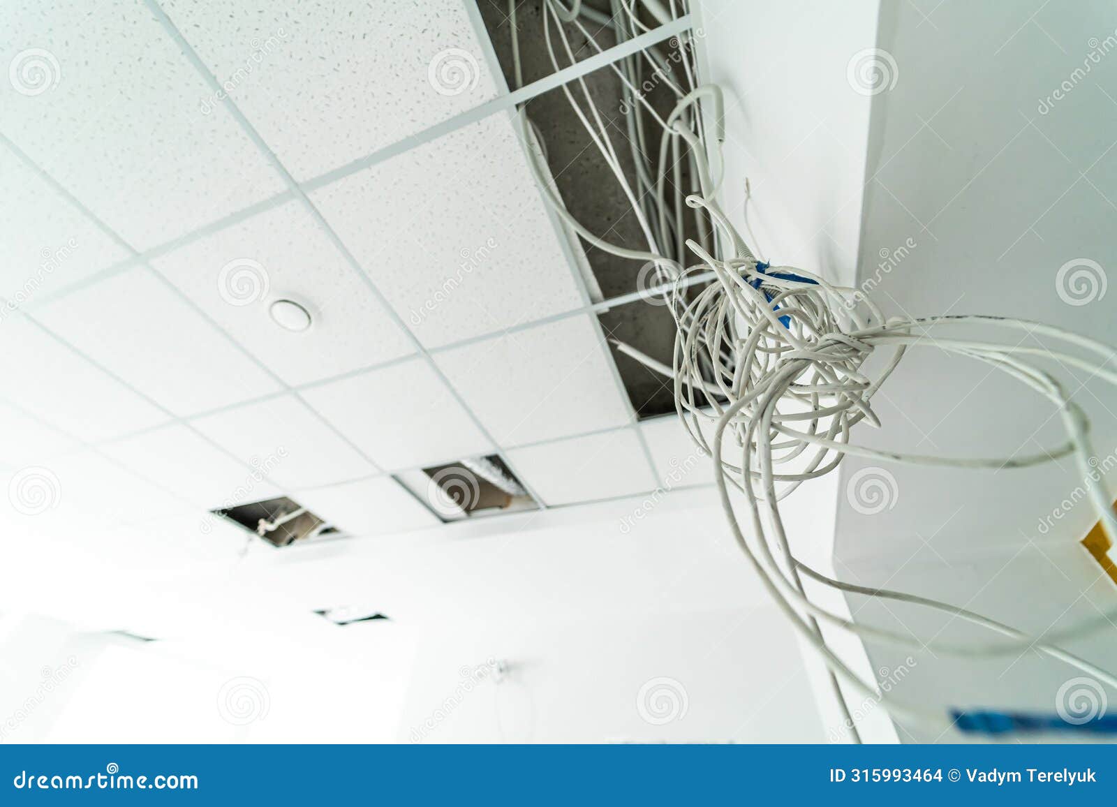 Renovation Wire from Ceiling. Electrical Cables Instalation Stock Photo ...