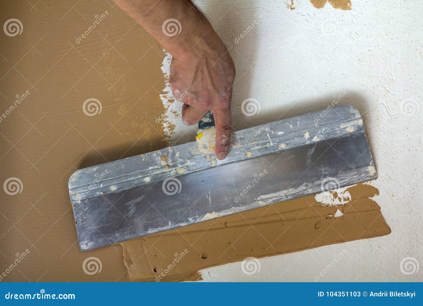 Renovation Workers Hand Plastering the Wall Stock Image - Image of ...