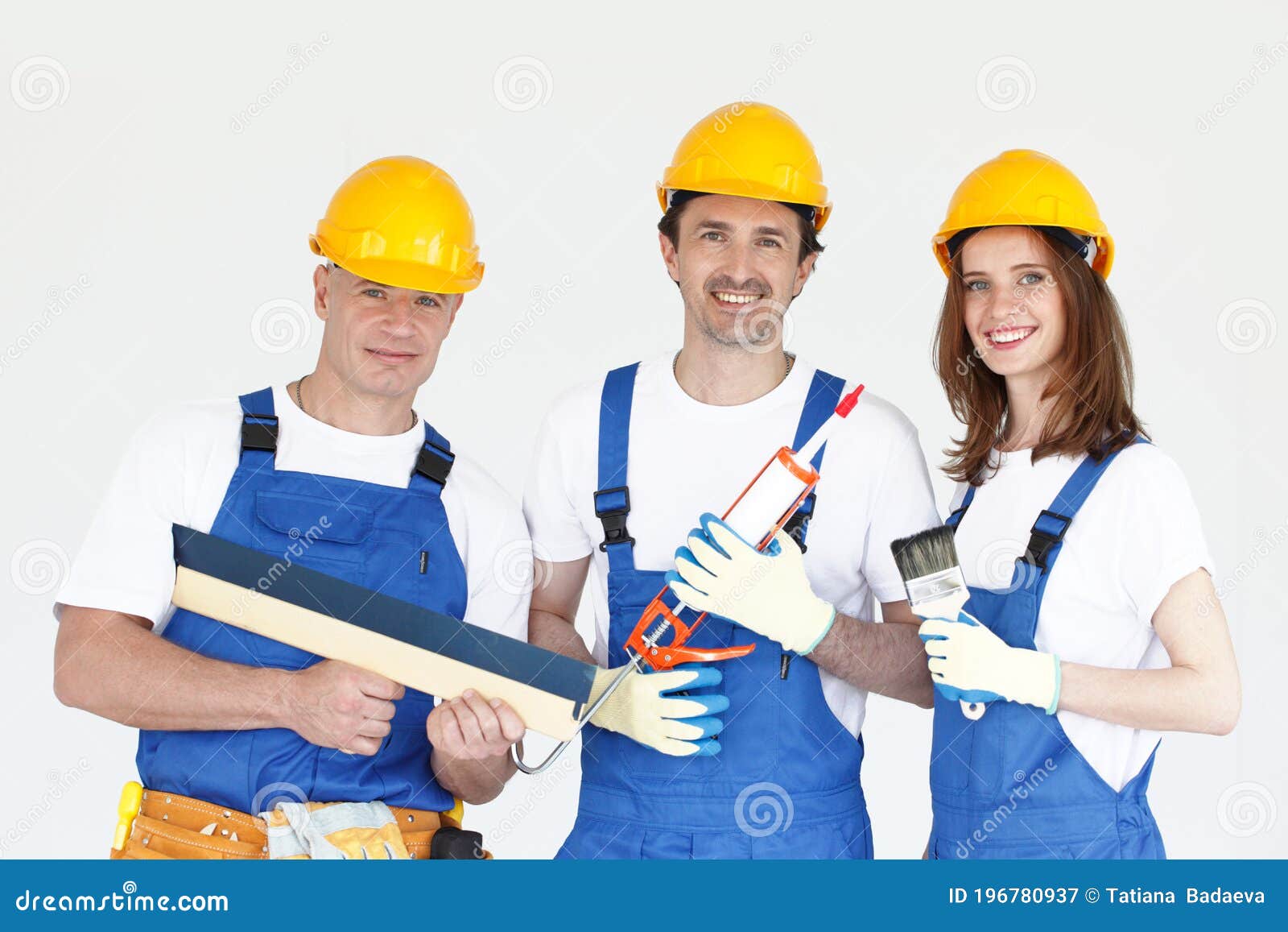 Renovation Workers Team with Tools Stock Image - Image of coveralls ...
