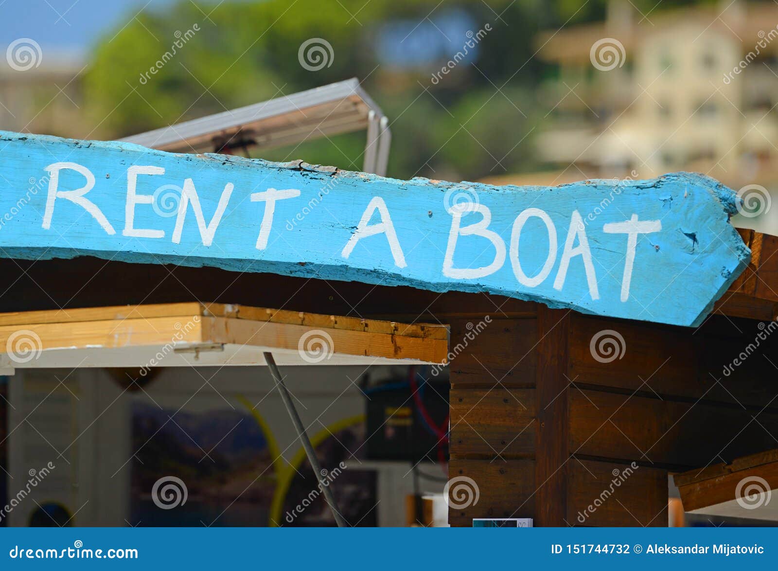 RENT a BOAT wooden sign stock photo. Image of wood, water - 151744732