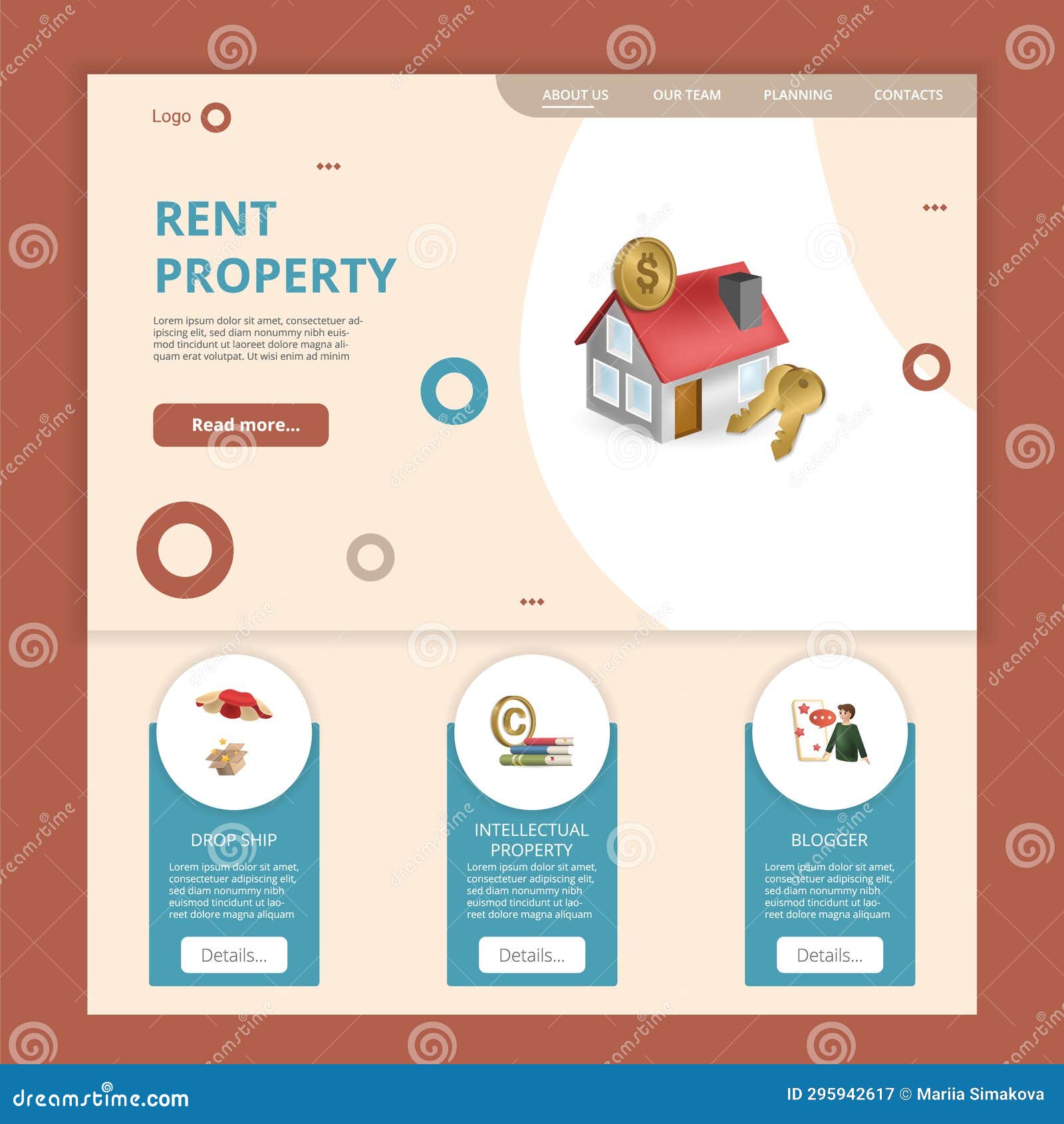 Rent Property Flat Landing Page Website Template. Drop Ship ...