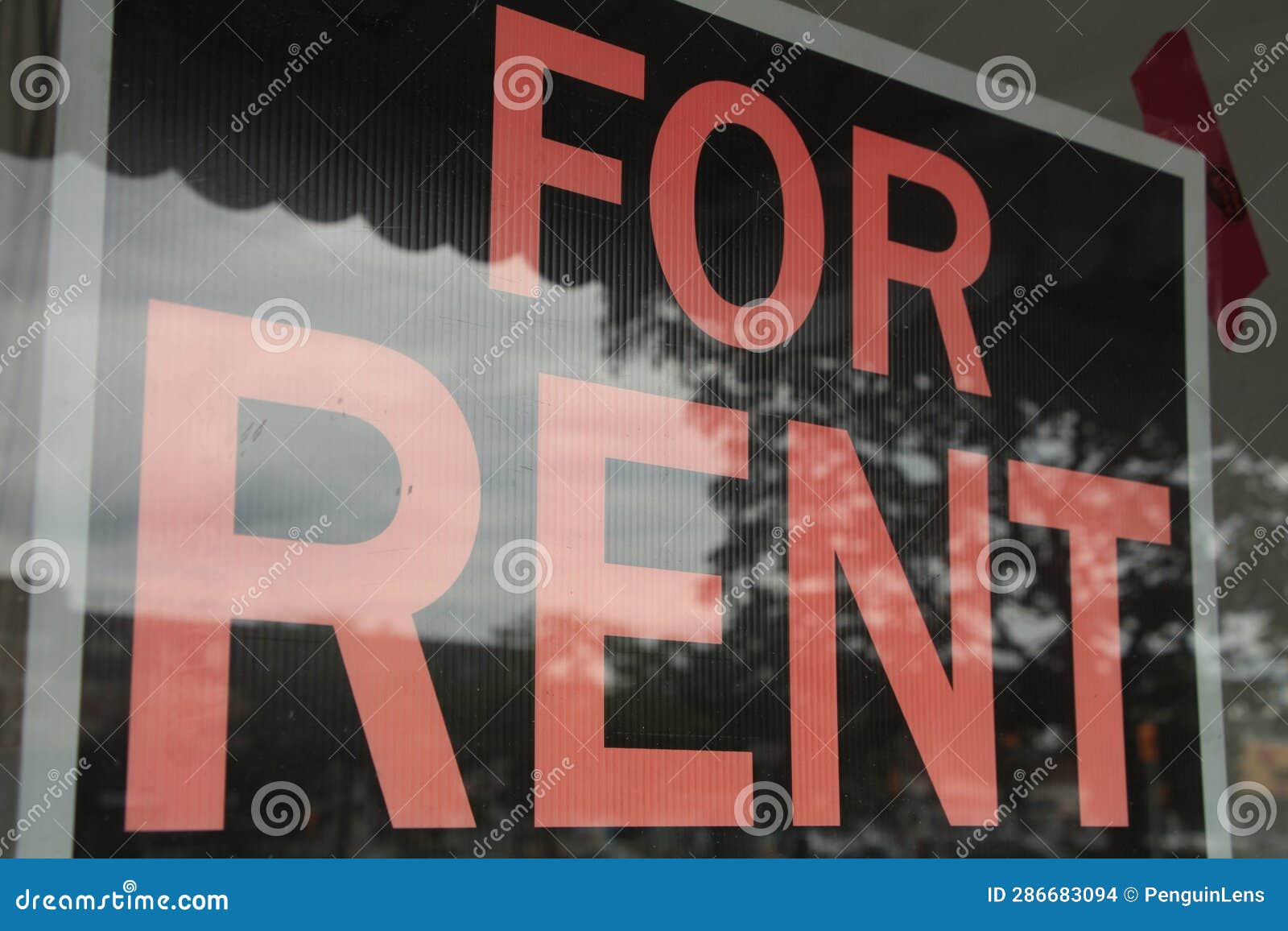 For Rent Sign Inside Window, Red Capital Letters with Black Background ...