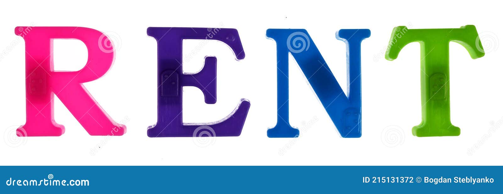 Rent Word Lined with Plastic Multicolored Letters on White Background ...