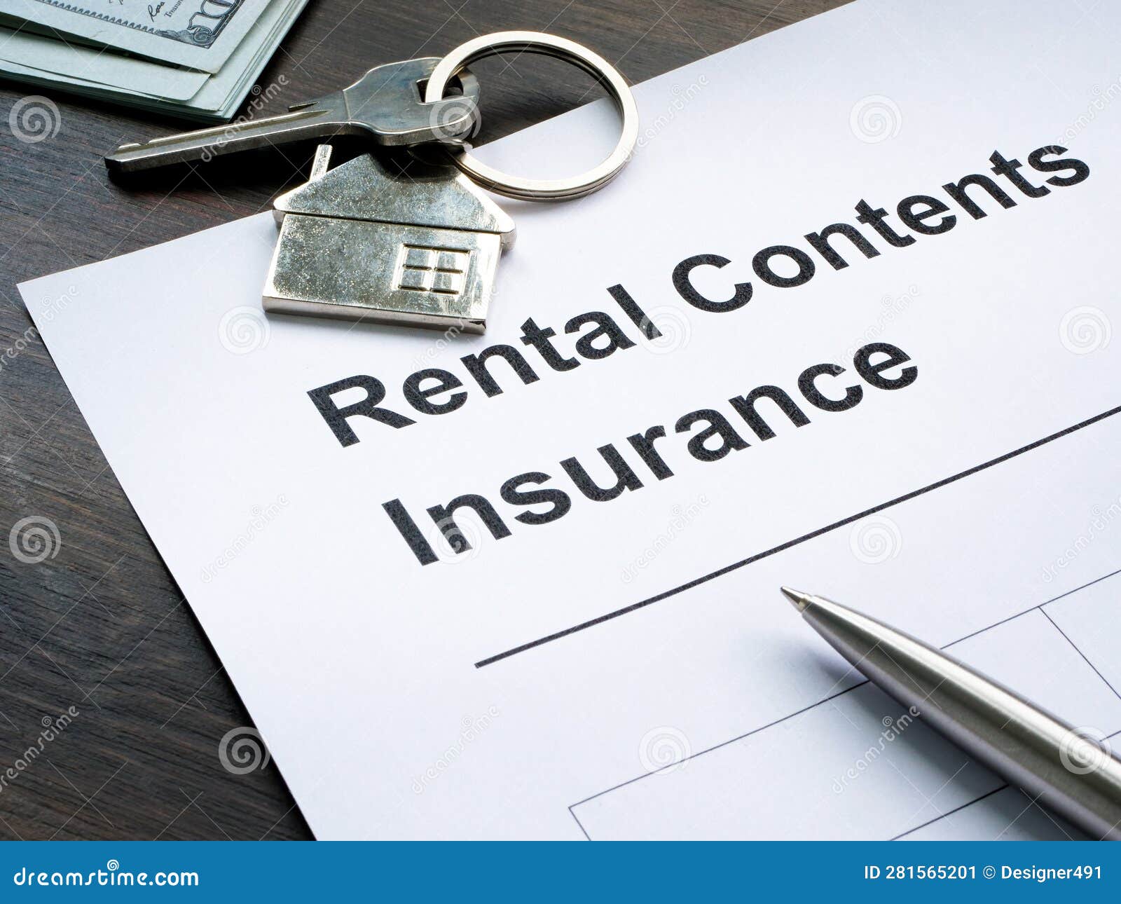 Rental Contents Insurance Application Form and Key. Stock Image - Image ...