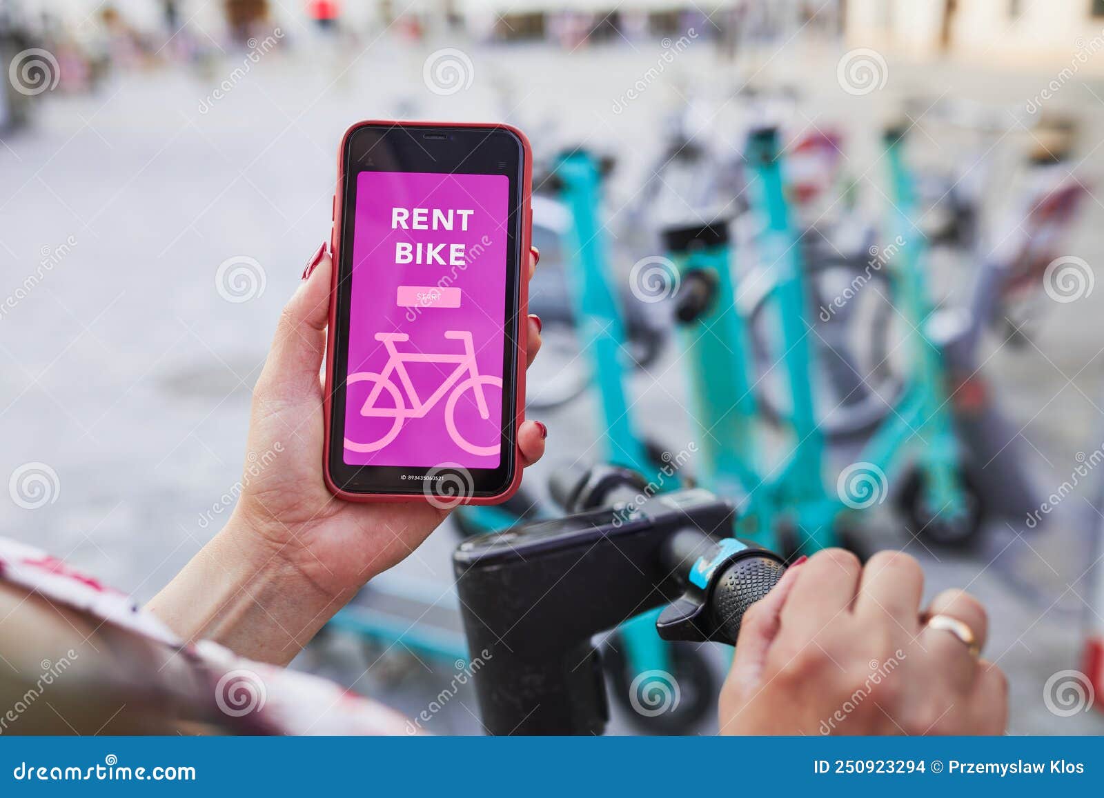 Renting Bike Using Rental App On Smartphone Using Bike Sharing City