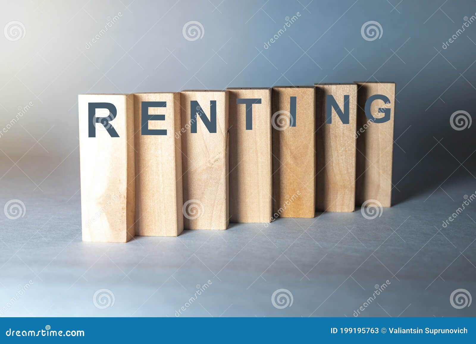 Renting Word on Wooden Blocks on Blue Background Stock Image - Image of ...