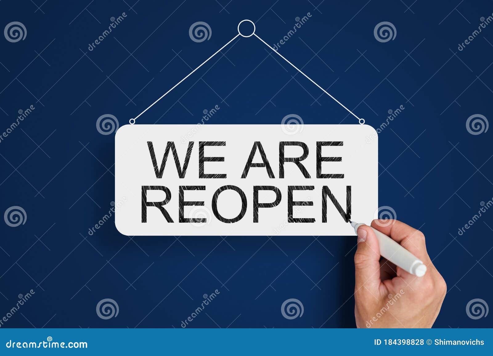 Reopen Concept. Hand Draws a Sign that Says we are Reopen. Stock Photo ...