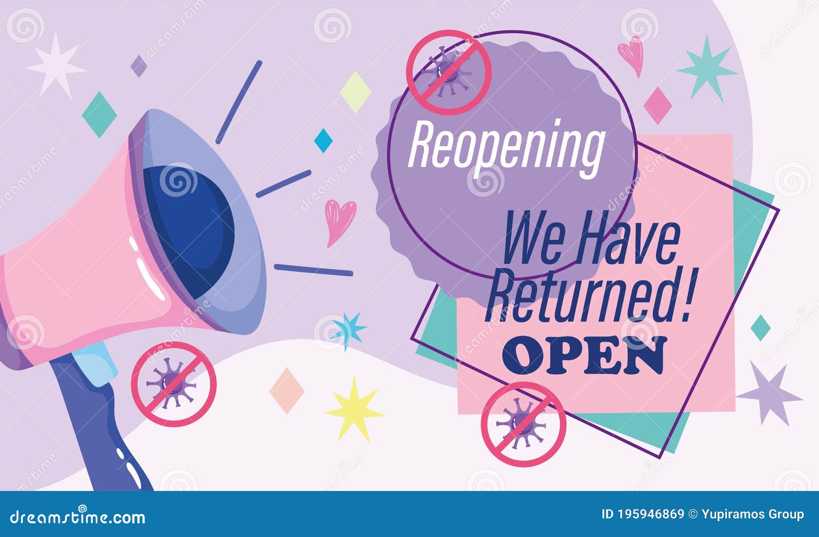 Reopening, We Have Returned Open Message Text Megpahone Advertising ...