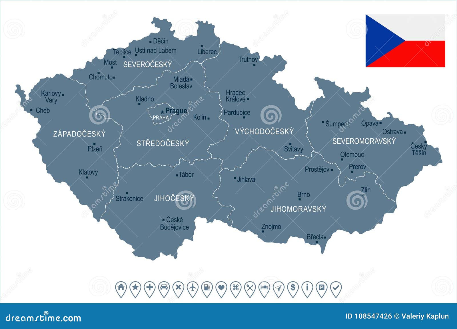 República Checa - Mapa Y Bandera - Ejemplo Detallado Del Vector Stock ...