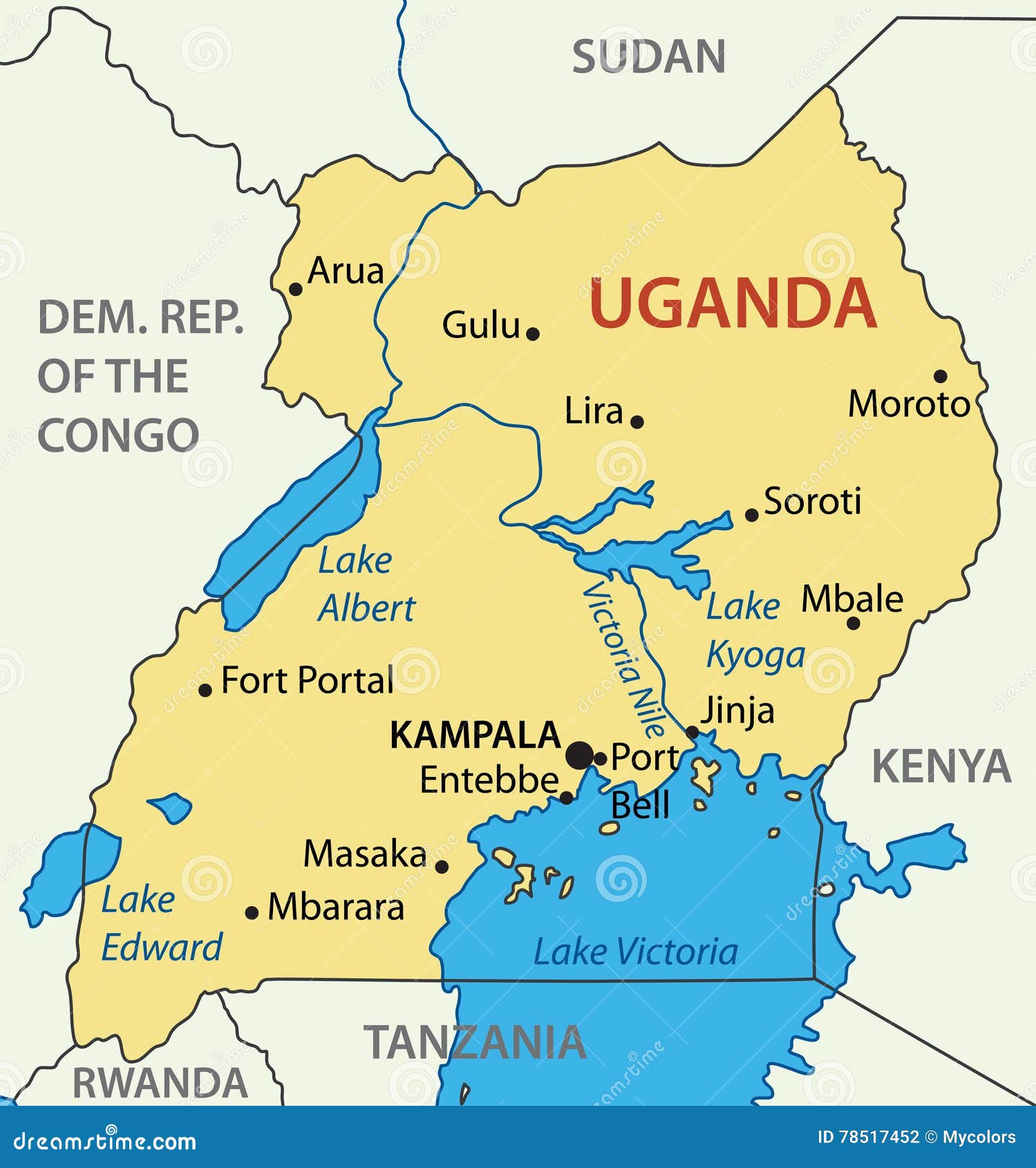 República de Uganda - mapa ilustración del vector. Ilustración de ...