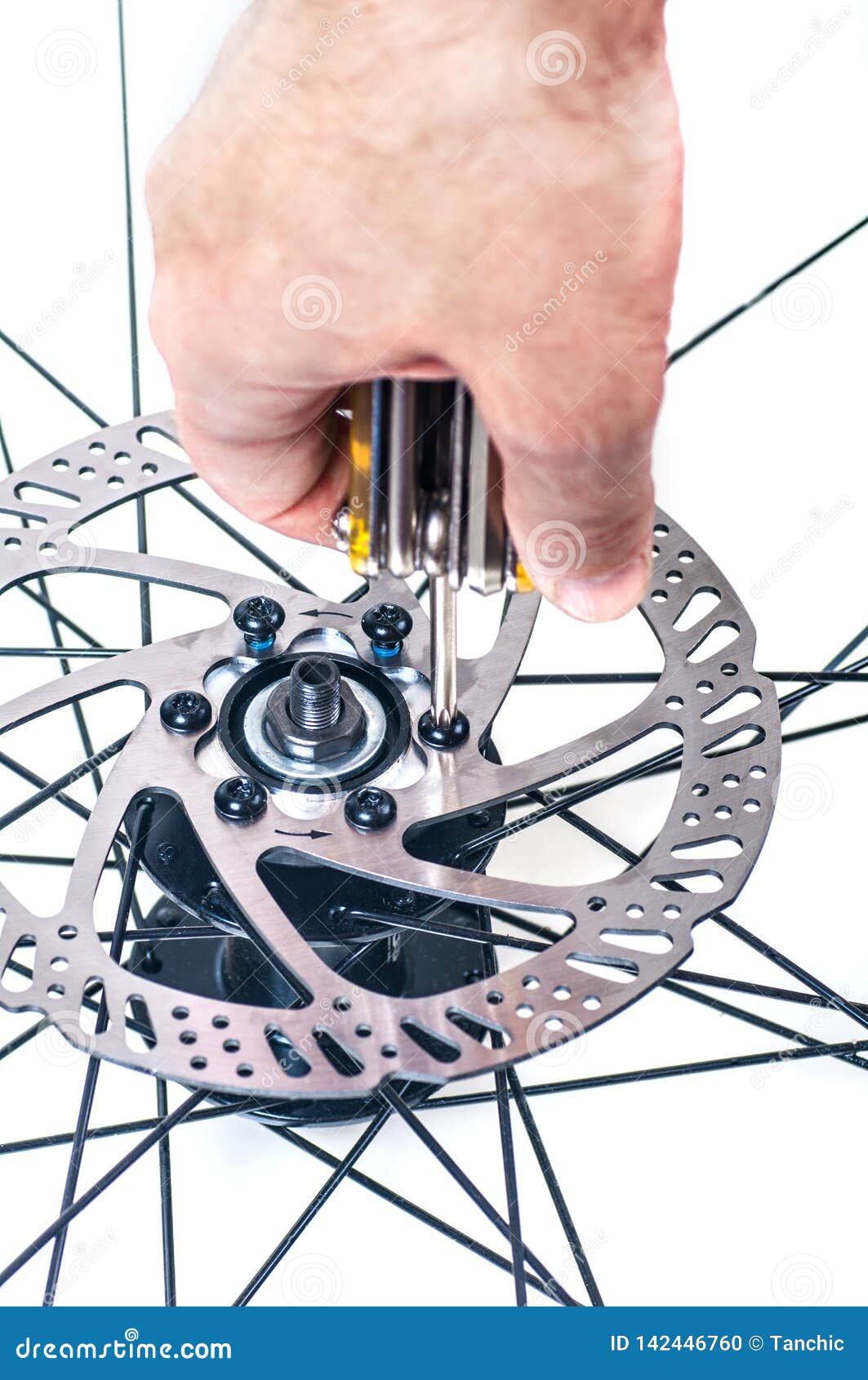 Repair of Bicycle Wheel Brake Disk Close-up,isolated Stock Photo ...