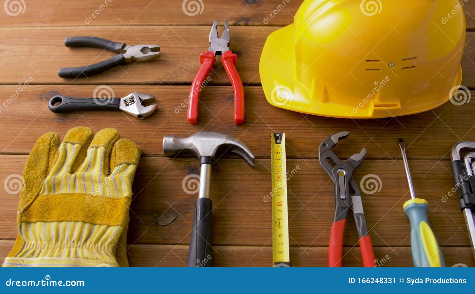 Different Work Tools on Wooden Boards Stock Video - Video of protective ...