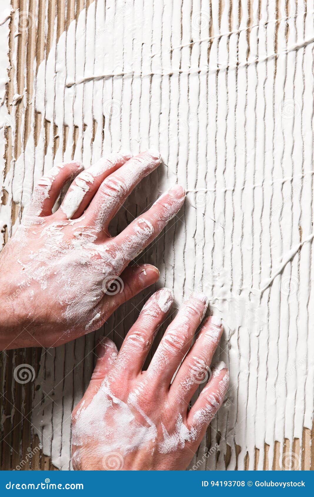 Repair, Building, Plastering Work. Builder Hands. Stock Photo - Image ...