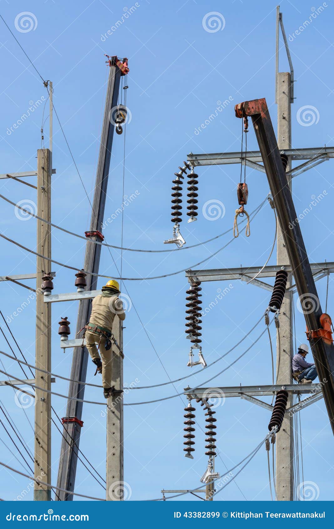 Repair a Cable on Electricity Post Stock Image - Image of electricity ...