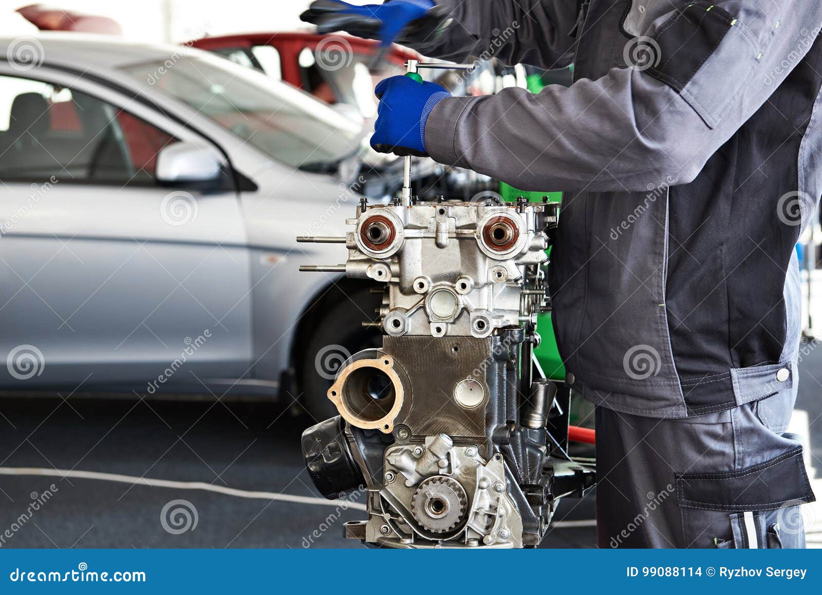 Repair of Engine in Car Workshop Stock Photo - Image of occupation ...