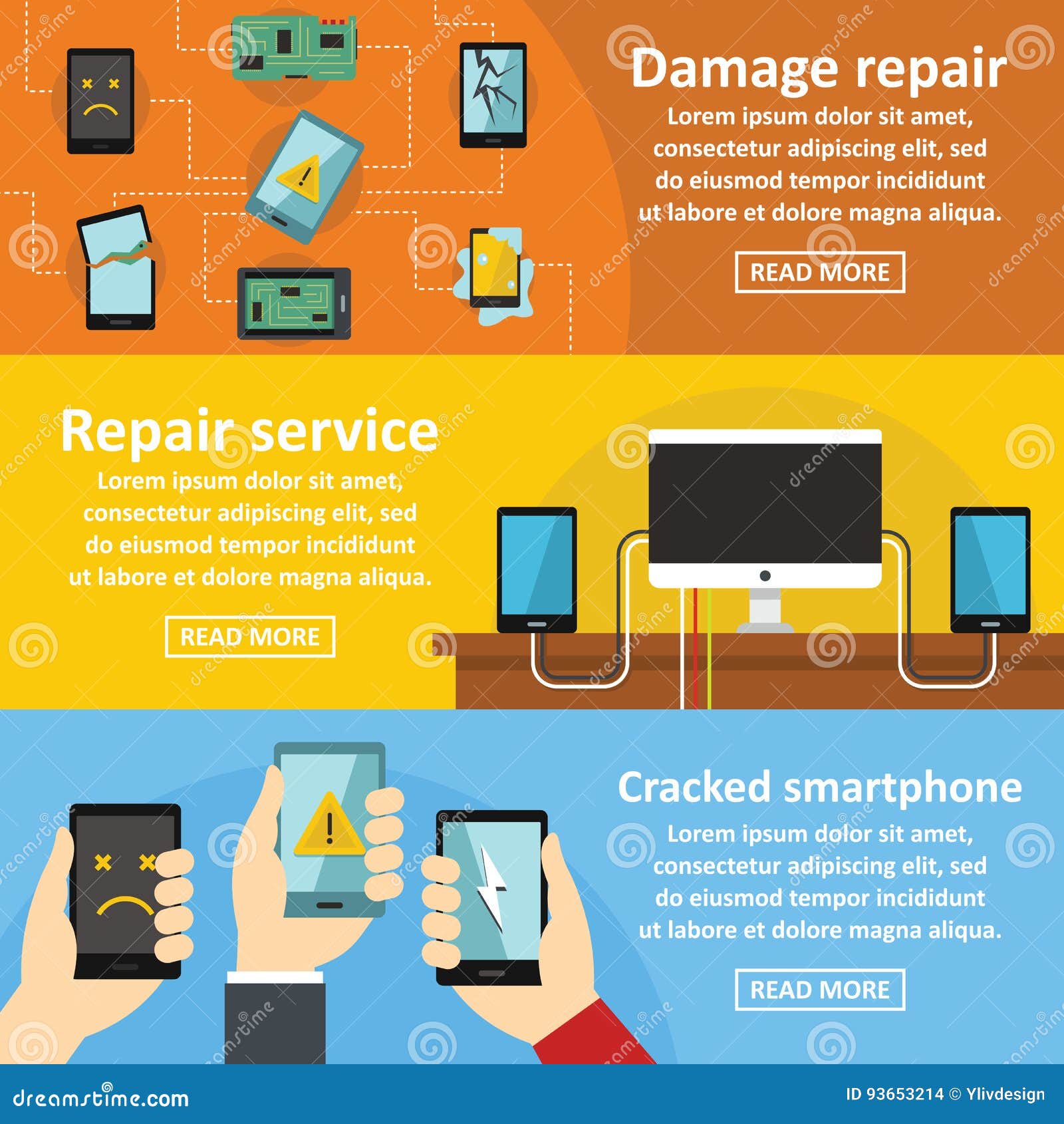 Repair Cellphone Banner Horizontal Set, Flat Style Stock Vector ...