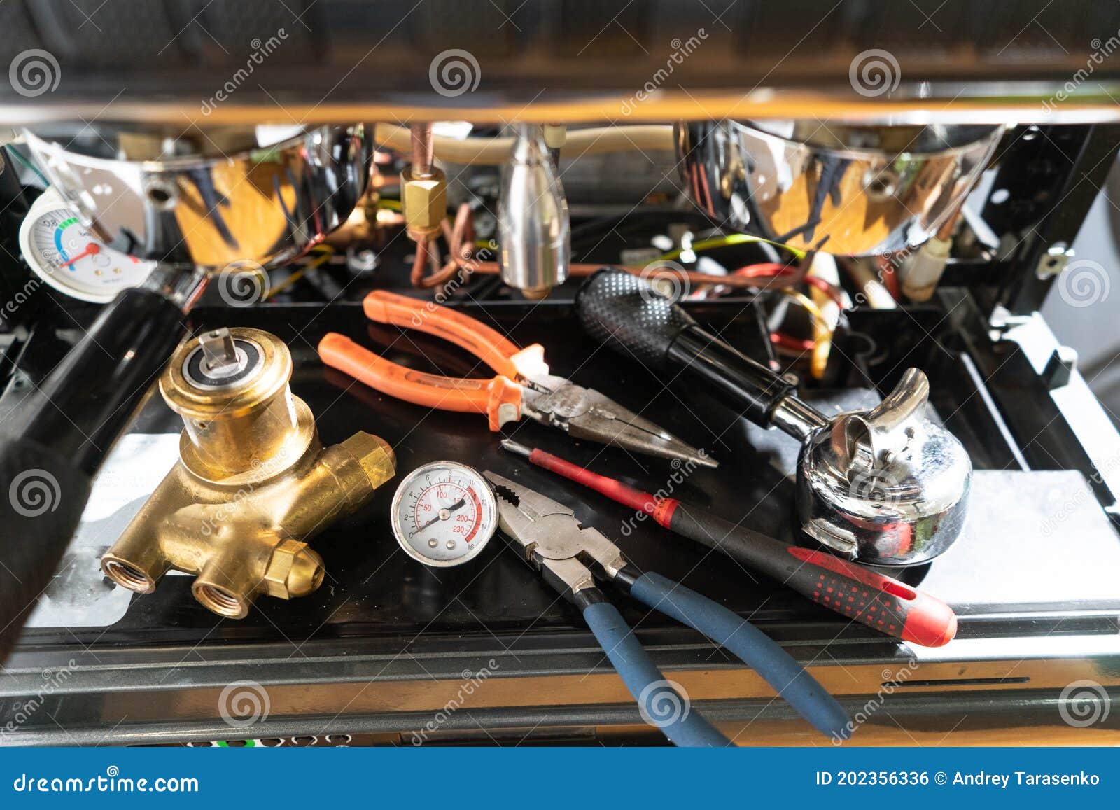 Repair of the Coffee Machine Photo. Stock Photo - Image of espresso ...