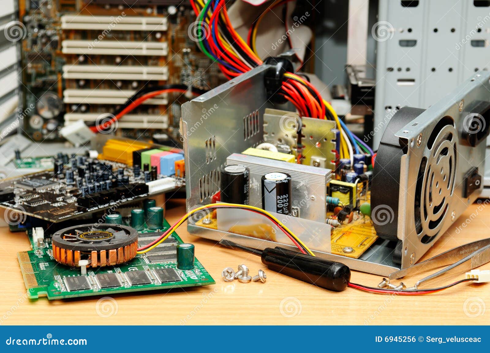Repair of a computer stock photo. Image of motherboard - 6945256