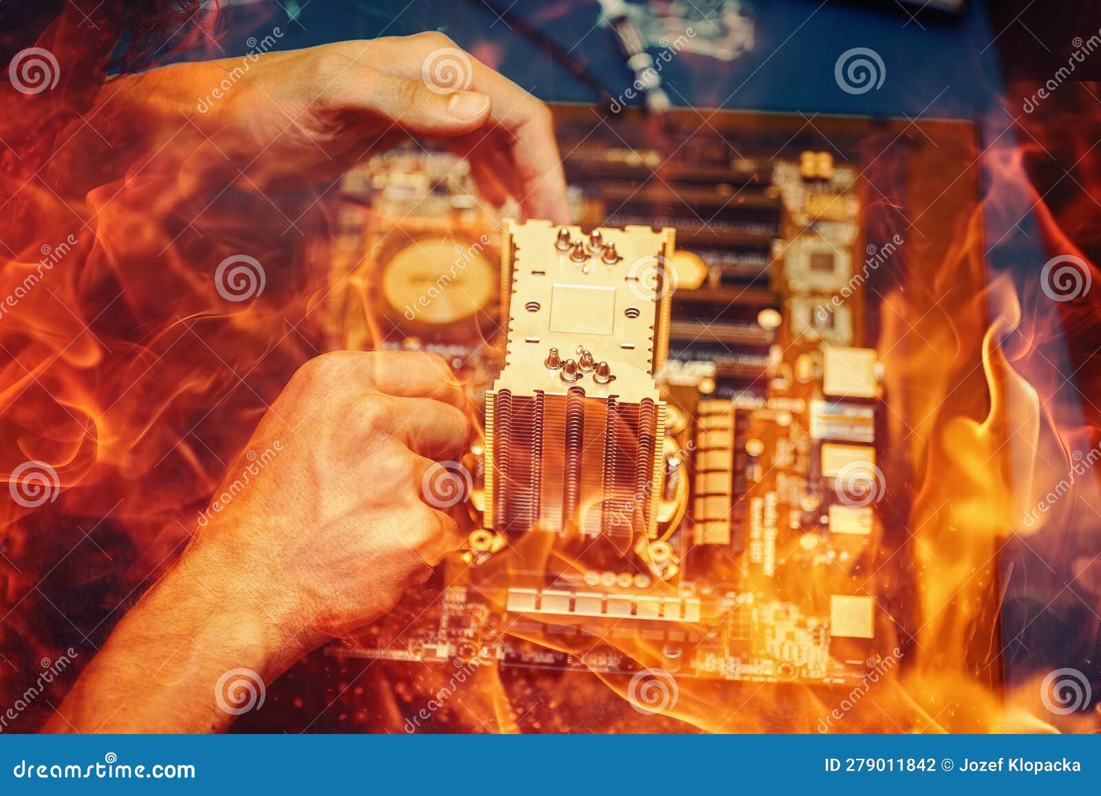 Repair of a Computer, Detail of Disassembled Computer. Fire Effect ...