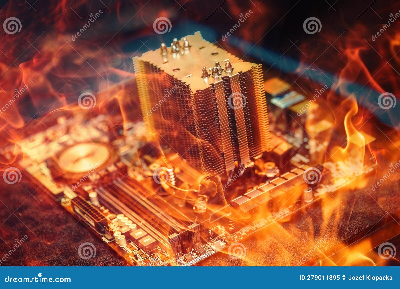 Repair of a Computer, Detail of Disassembled Computer. Fire Effect ...