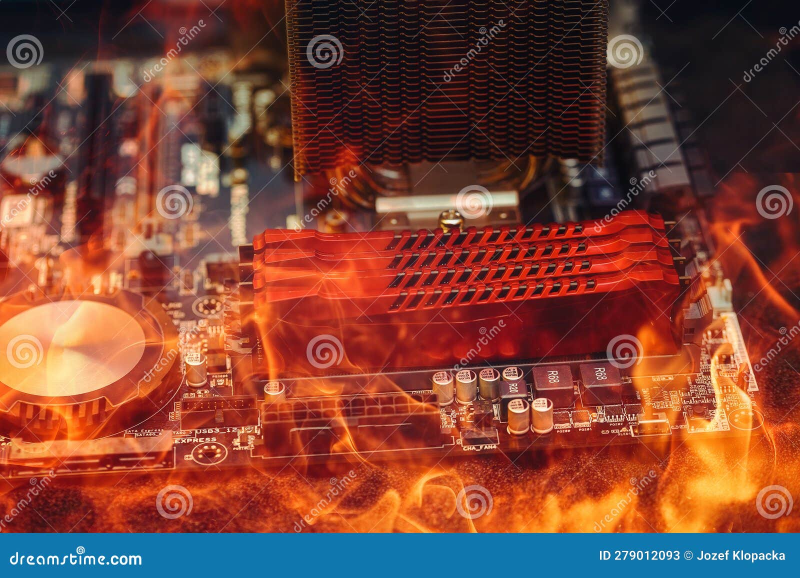 Repair of a Computer, Detail of Disassembled Computer. Fire Effect ...