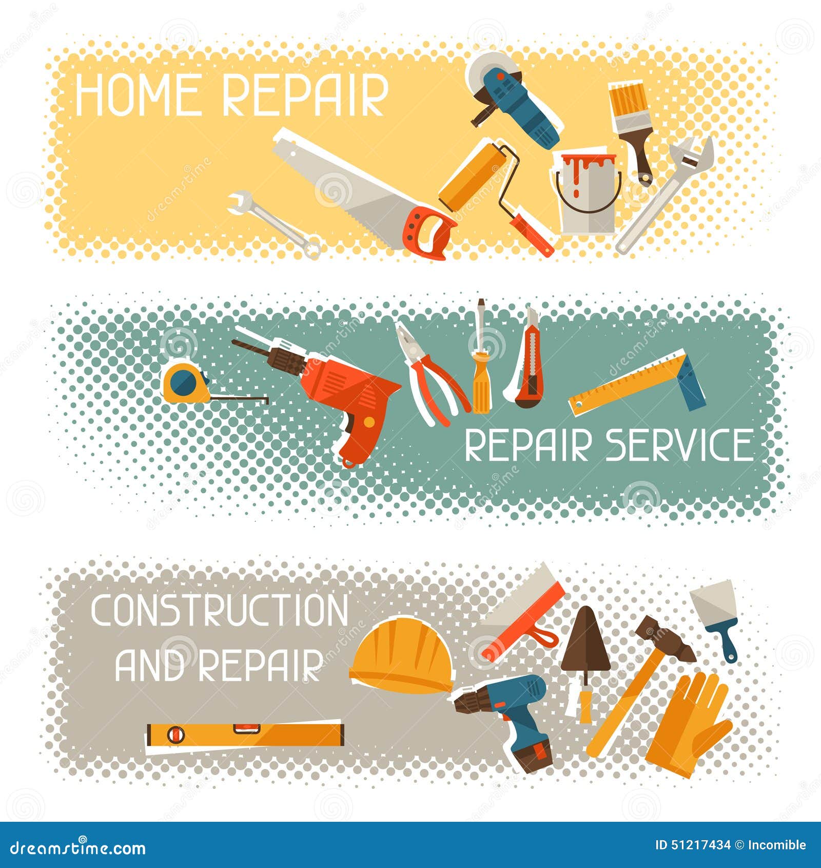 Repair and Construction Horizontal Banners with Stock Vector ...