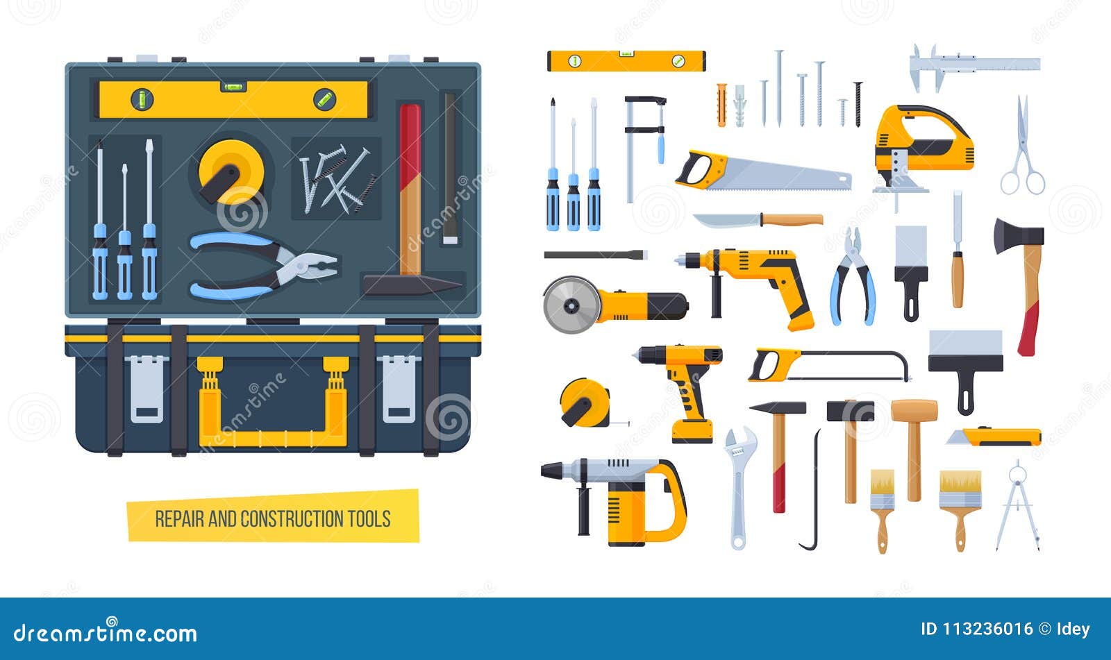 Repair, Construction Tools. Working Case with Tools for Measuring ...