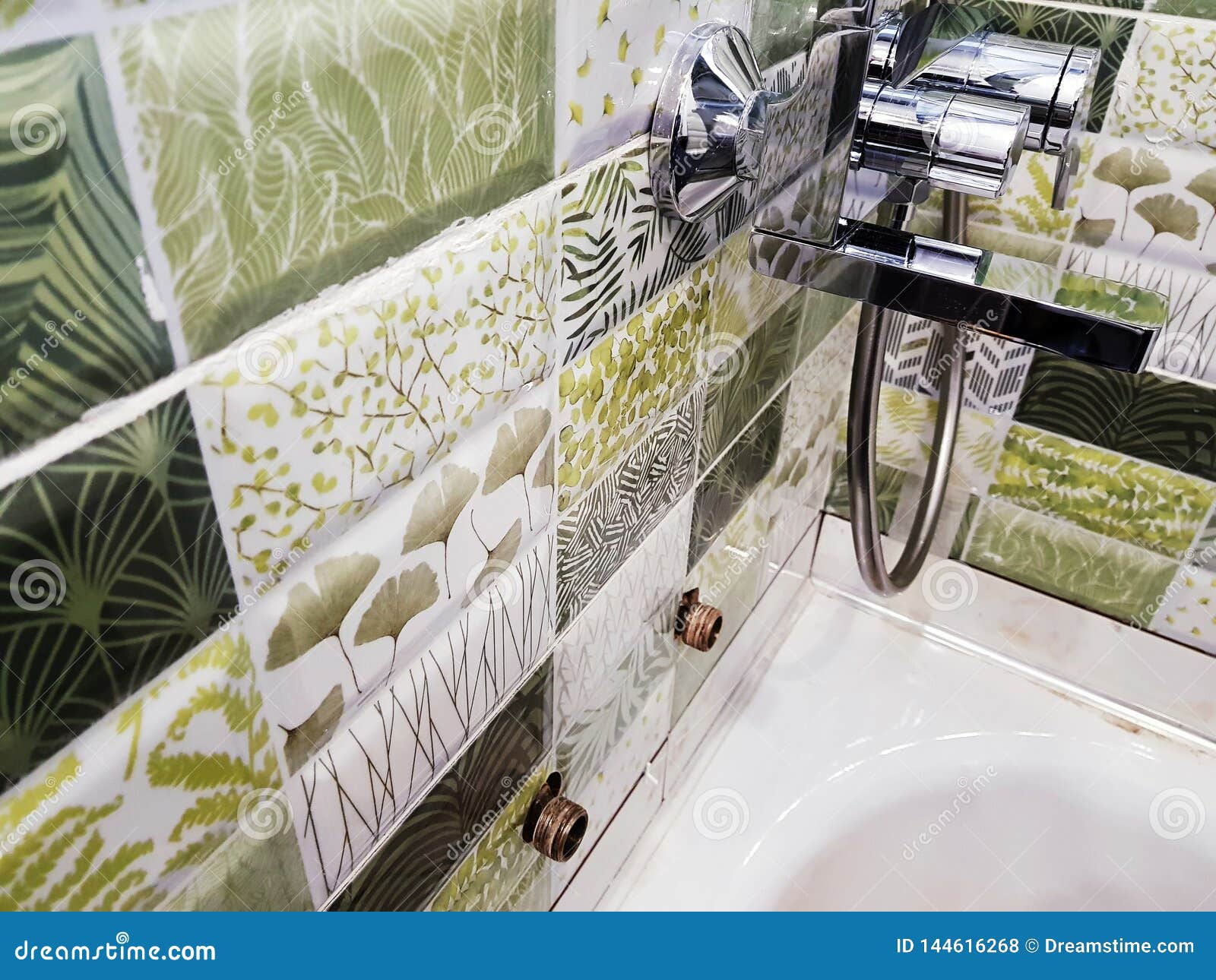 Repair and Construction - Water Tap on a Tile in the Bathroom Stock ...